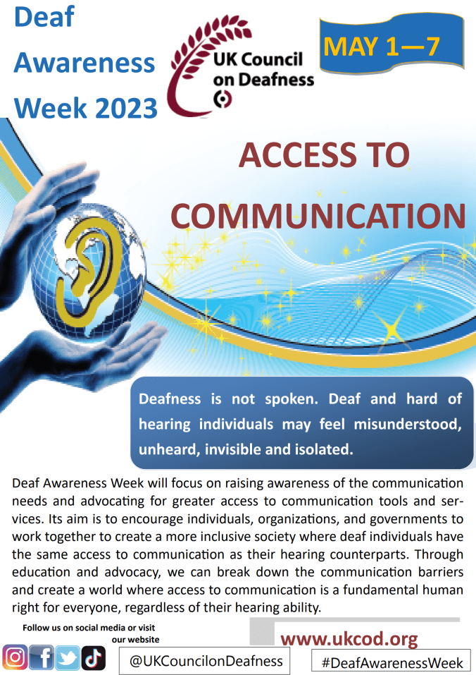 DeafAwarenessWeek2023 poetry and artwork. This year’s theme is Access to Communication, with ...