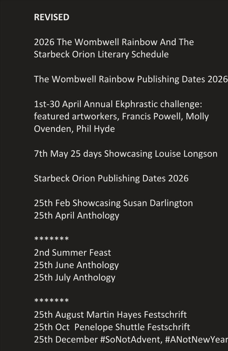 Revised Schedule | The Wombwell Rainbow